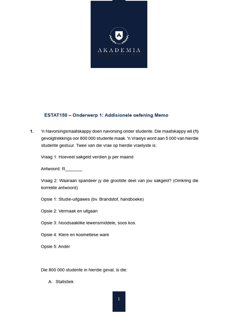 3 Addisionele Oefening MEMO | PDF