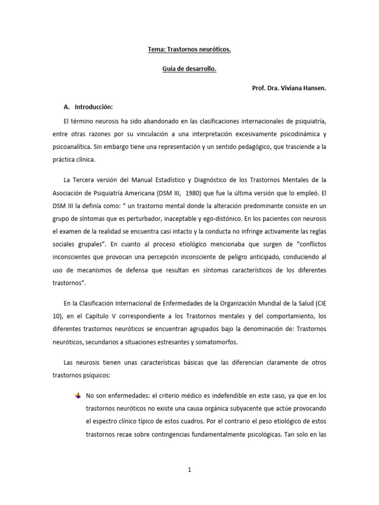 Trastornos Neuróticos Guia de Desarrollo. | PDF | Neurosis | Trastorno ...