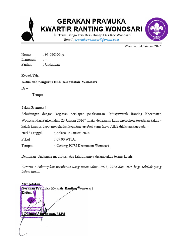 Undangan Musyawarah Pramuka Wonosari | PDF