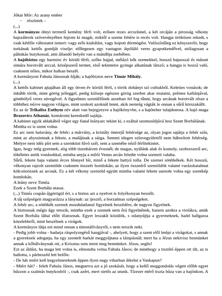 Jókai Mór Aranyember Reszletek | PDF