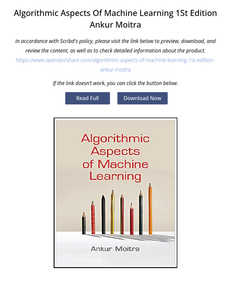 Algorithmic Aspects of Machine Learning 1st Edition Ankur Moitra | PDF ...
