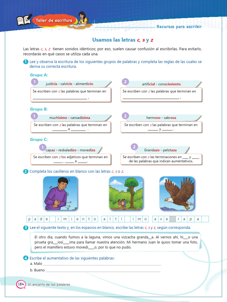 Taller de escritura: Uso de c, s y z | PDF