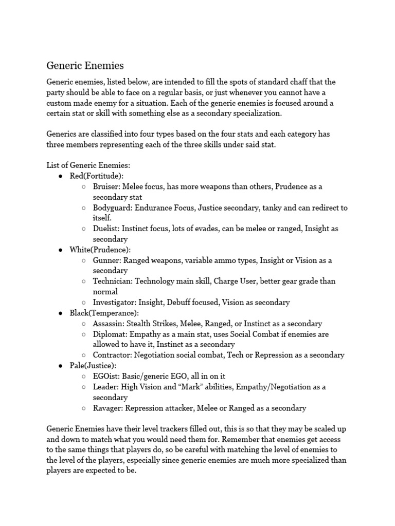 List of Generic Enemies for RPGs | PDF | Video Games | Gaming