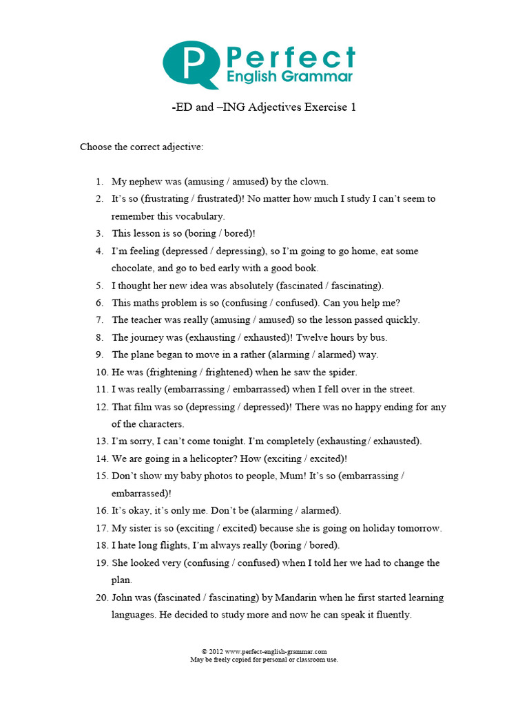 Participle Adjectives Exercise 1 | PDF | Chess Openings | Chess