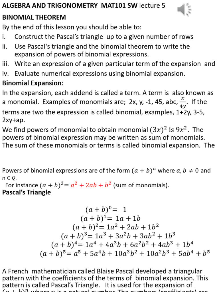 Binomial Theorem and Pascal's Triangle | PDF | Mathematics | Number Theory