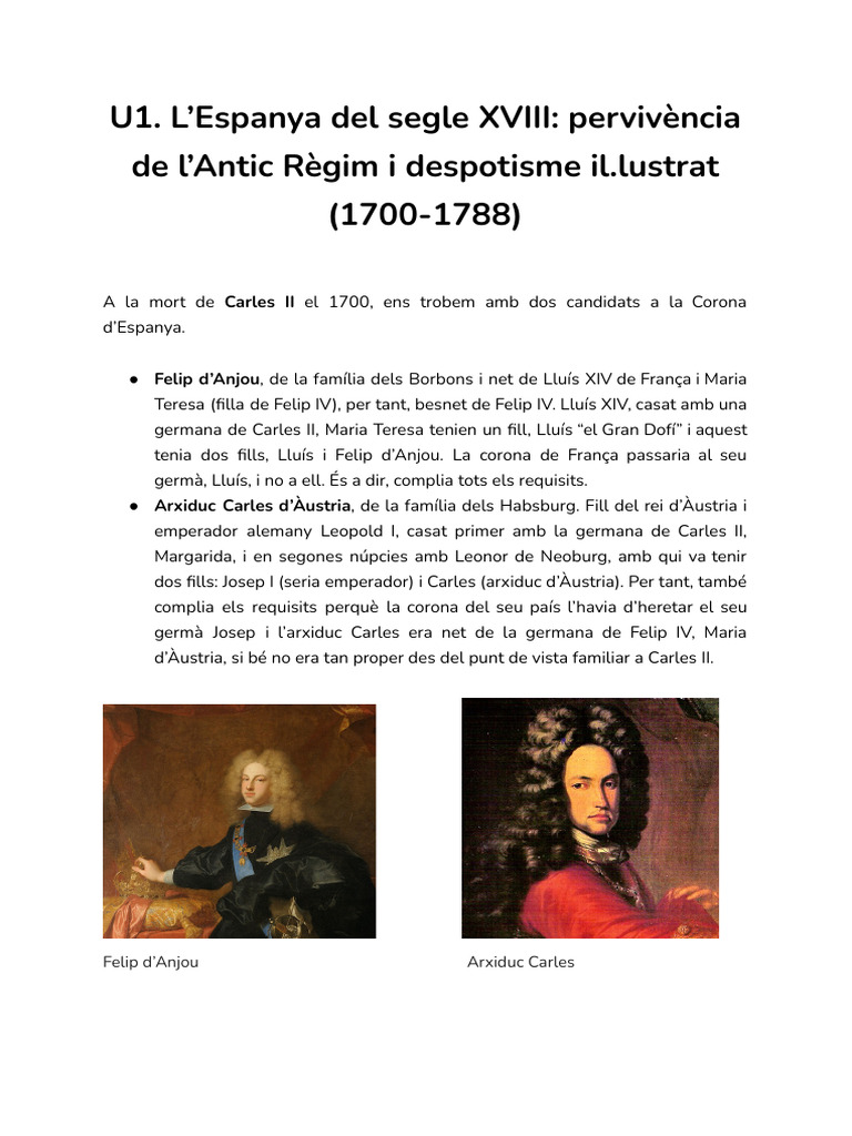 U1 L'Espanya Del Segle XVIII - PDF | PDF