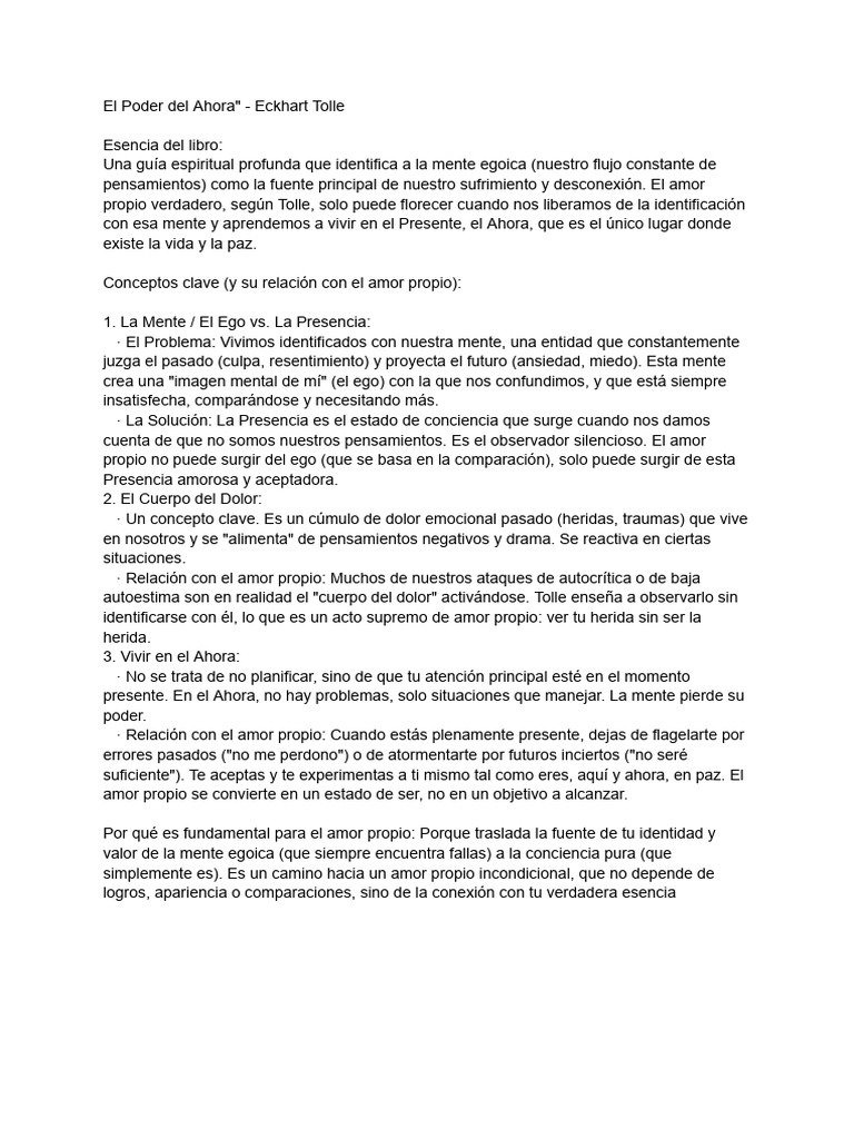 El Poder Del Ahora- - Eckhart Tolle | PDF | Autoestima | Amor
