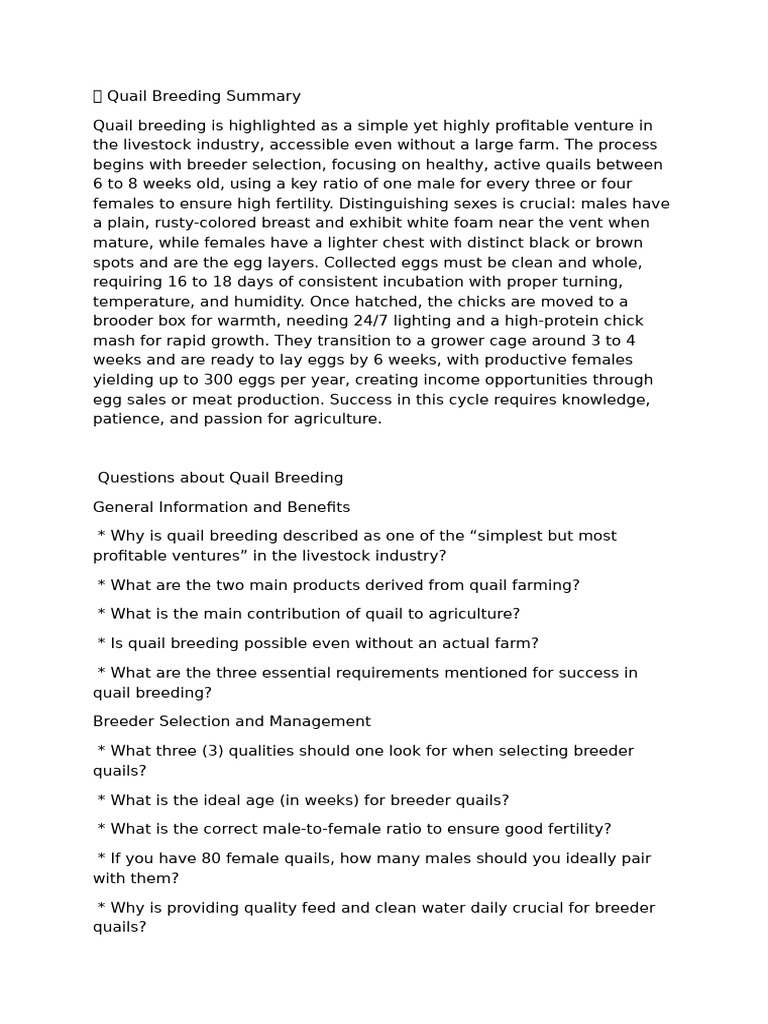 Quail Breeding Guide for Profitability | PDF | Egg | Birds