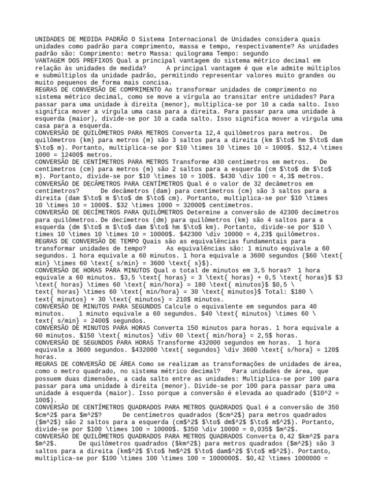 Unidades de Medida e Conversões Básicas | PDF | Litro | Metro
