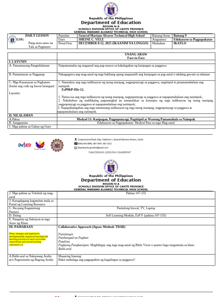 q3 Dll Esp g9 Cot 1 | PDF