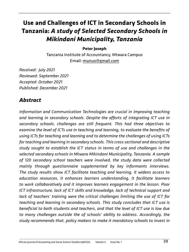 Use and Challenges of ICT in Secondary Schools In | PDF | Educational ...