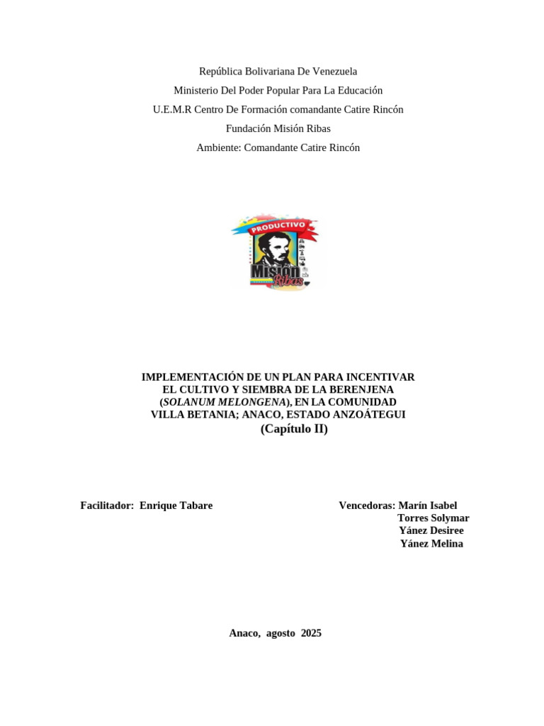 Proyecto Berenjena Capitulo II | PDF | Agricultura | Sustentabilidad