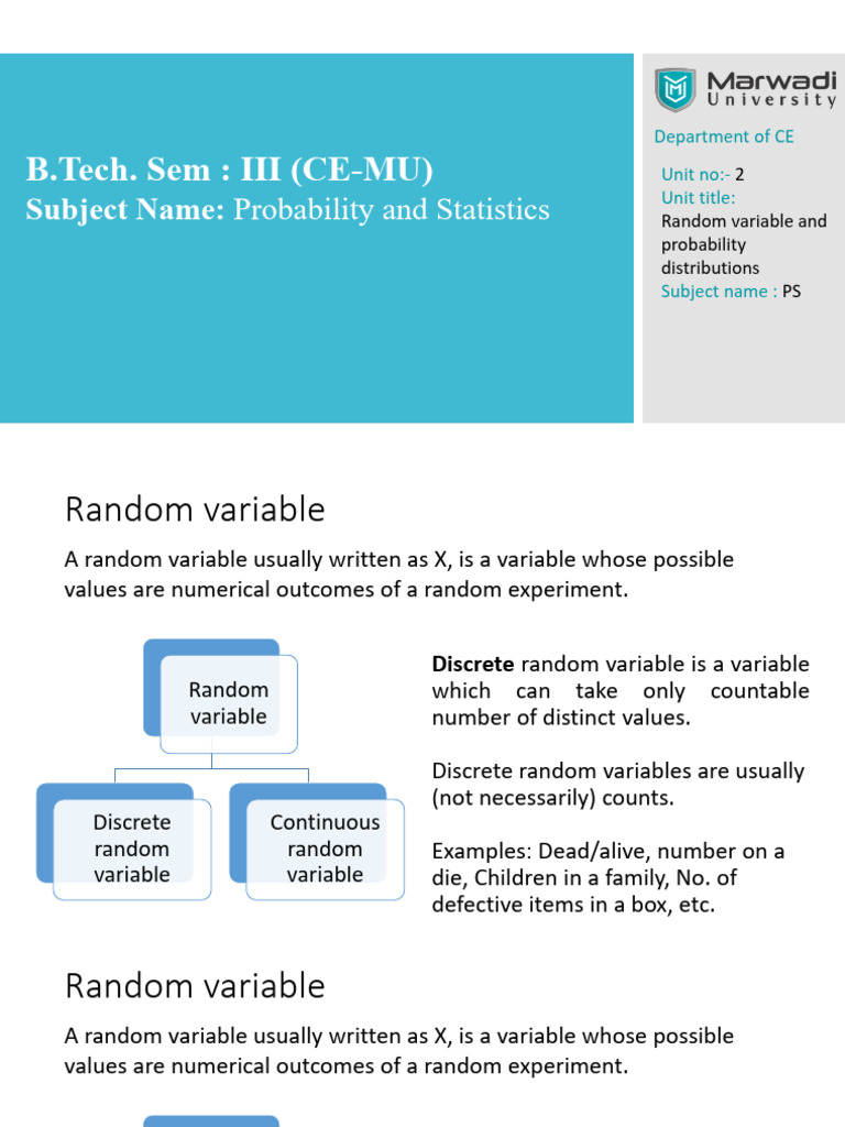 Unit 2 Random variable and probability distributions | PDF | Probability Distribution | Random ...