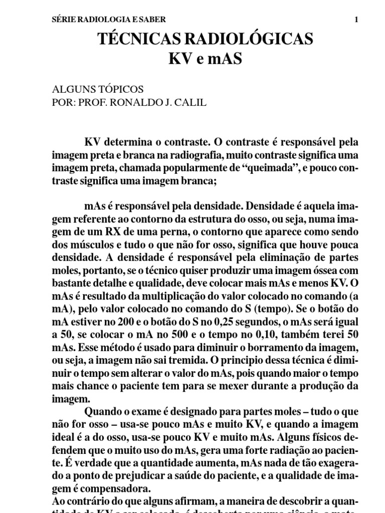 Cálculo de KV e mAs na Radiologia | PDF | Radiologia | Raio X