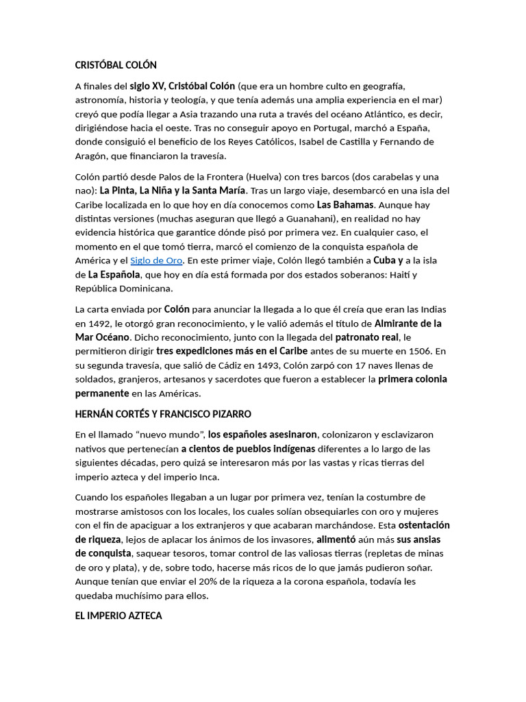 Cristóbal Colón | PDF | Cristobal colon | Francisco Pizarro