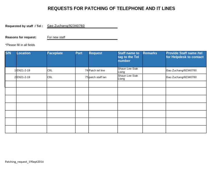 Telephone and IT Line Patching Requests | PDF