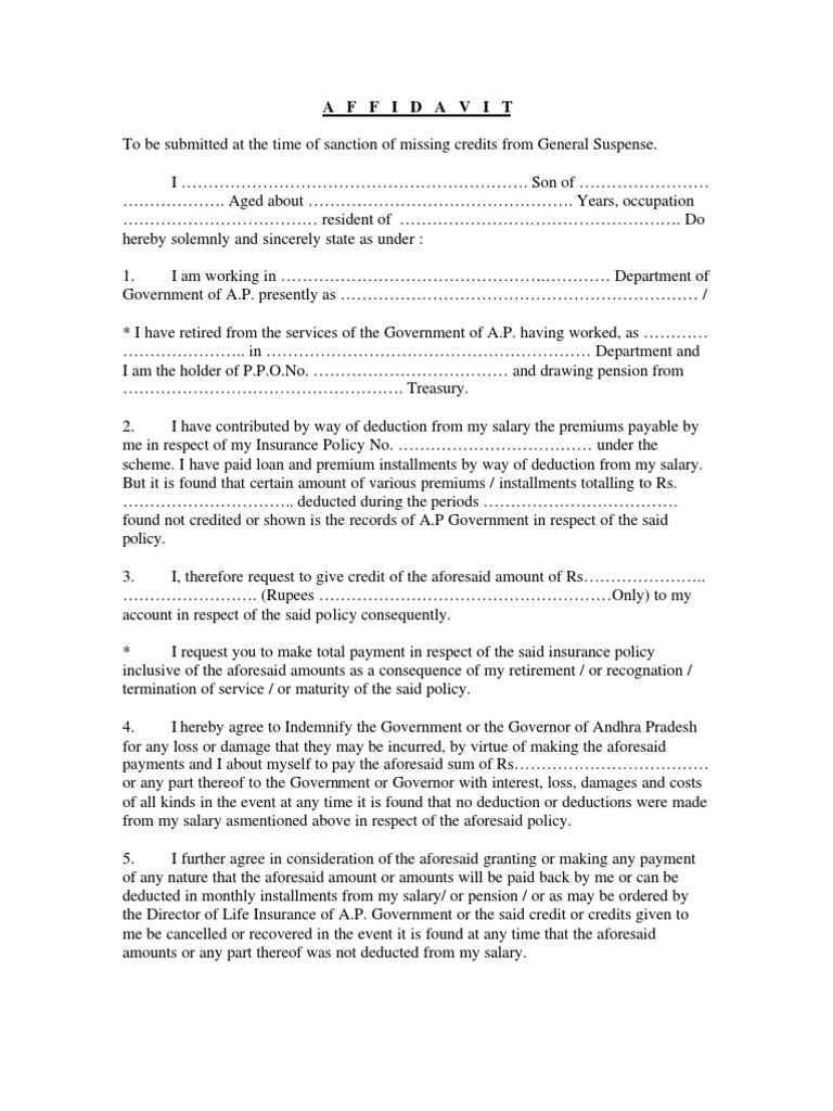 Affidavit (Insurance) | PDF | Insurance | Pension