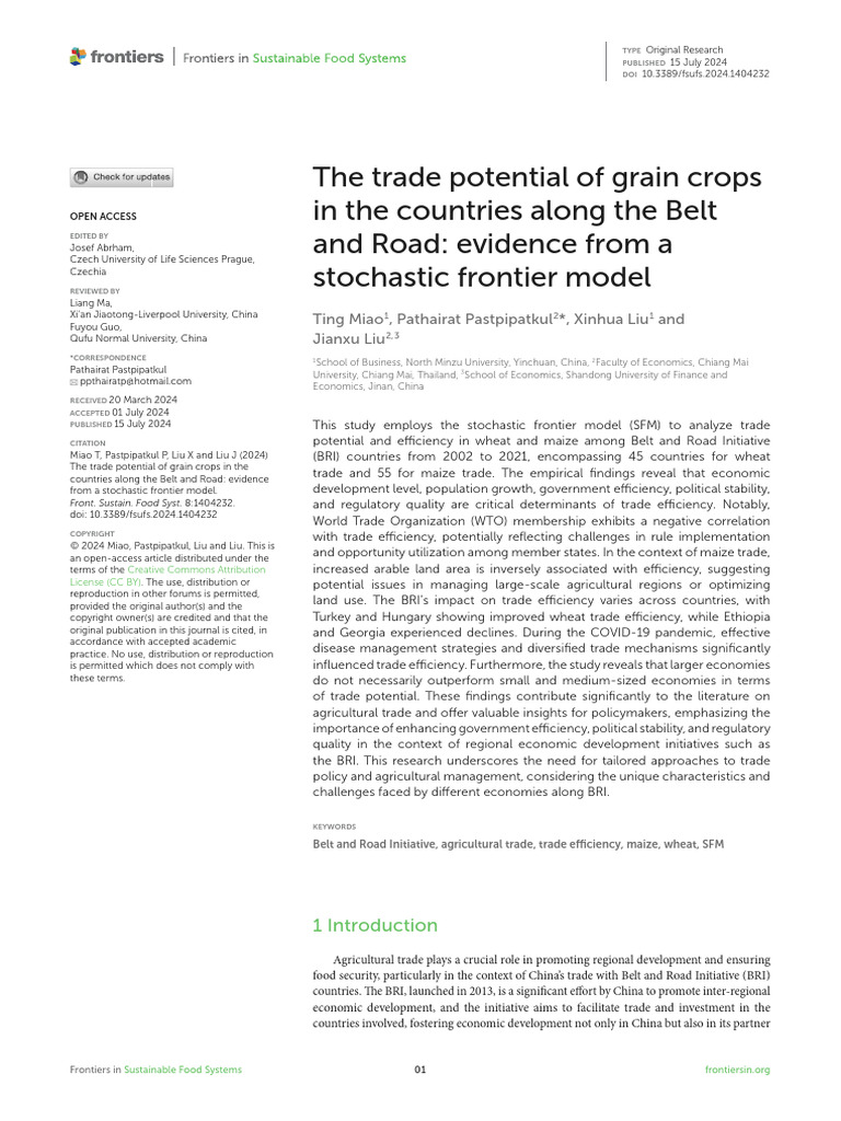 Trade Potential of Grain Crops in the Countries Along the Belt and Road ...