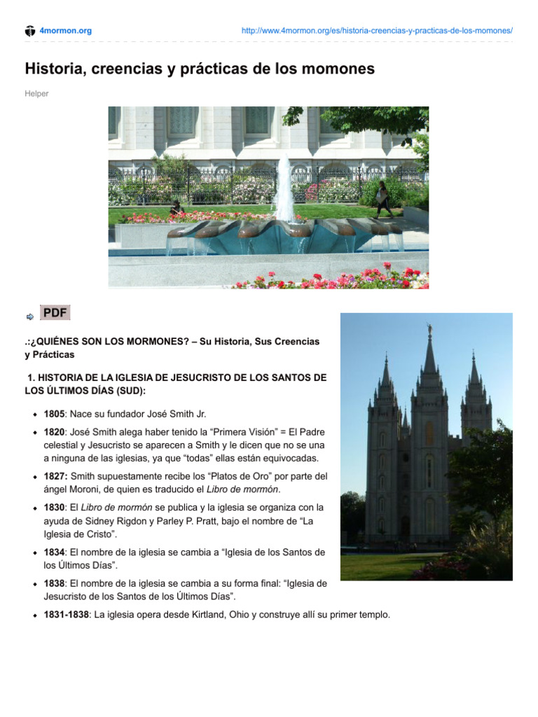 4mormon.org-Historia Creencias y PrÃ¡Cticas de Los Momones | PDF ...