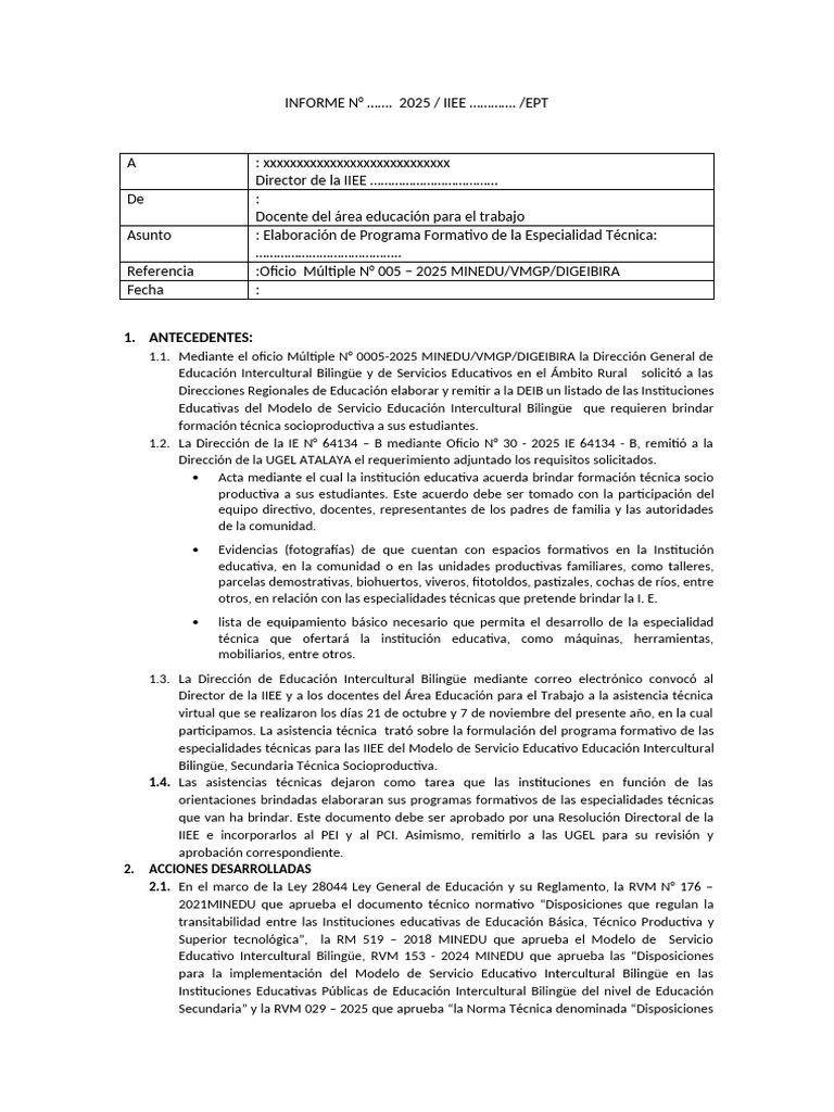 INFORME Para Aprobar El Programa Formativo Por La IIEE | PDF | Evaluación | Aprendizaje