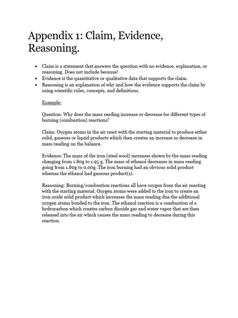 Claim, Evidence, Reasoning Explained | PDF