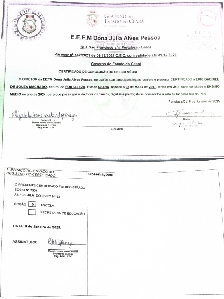 certificado ensino médio eric | PDF
