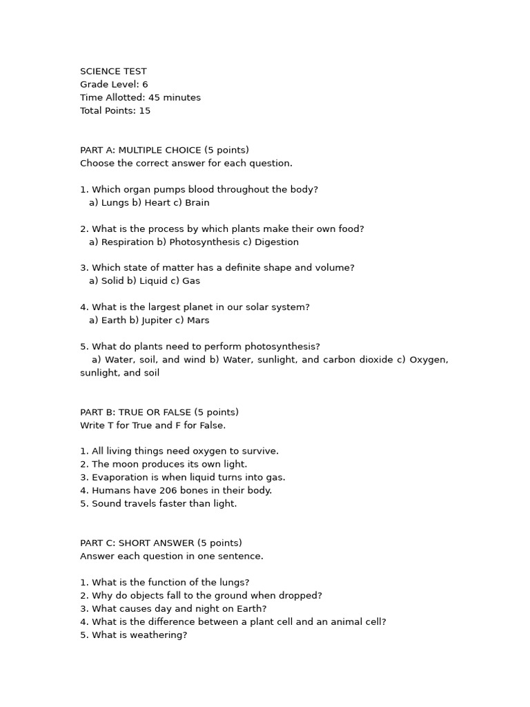 Science Test | PDF
