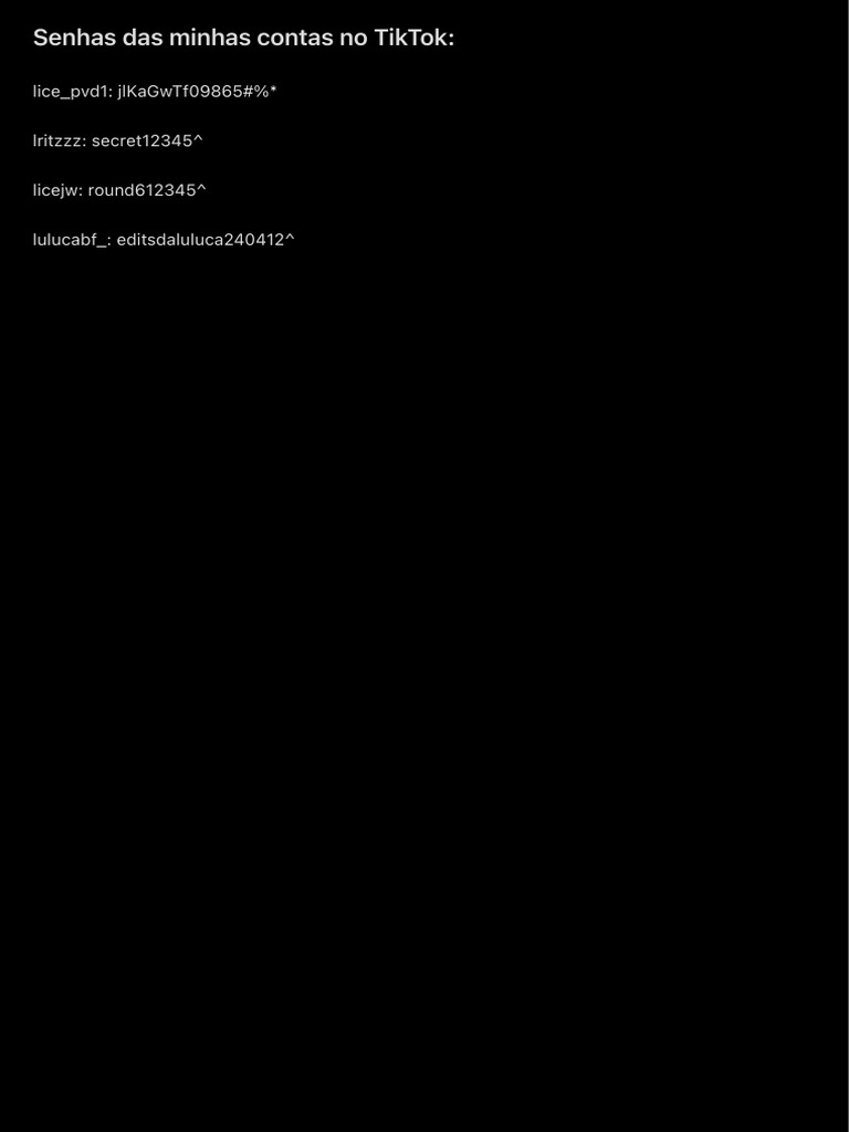 Senhas Das Minhas Contas No TikTok | PDF