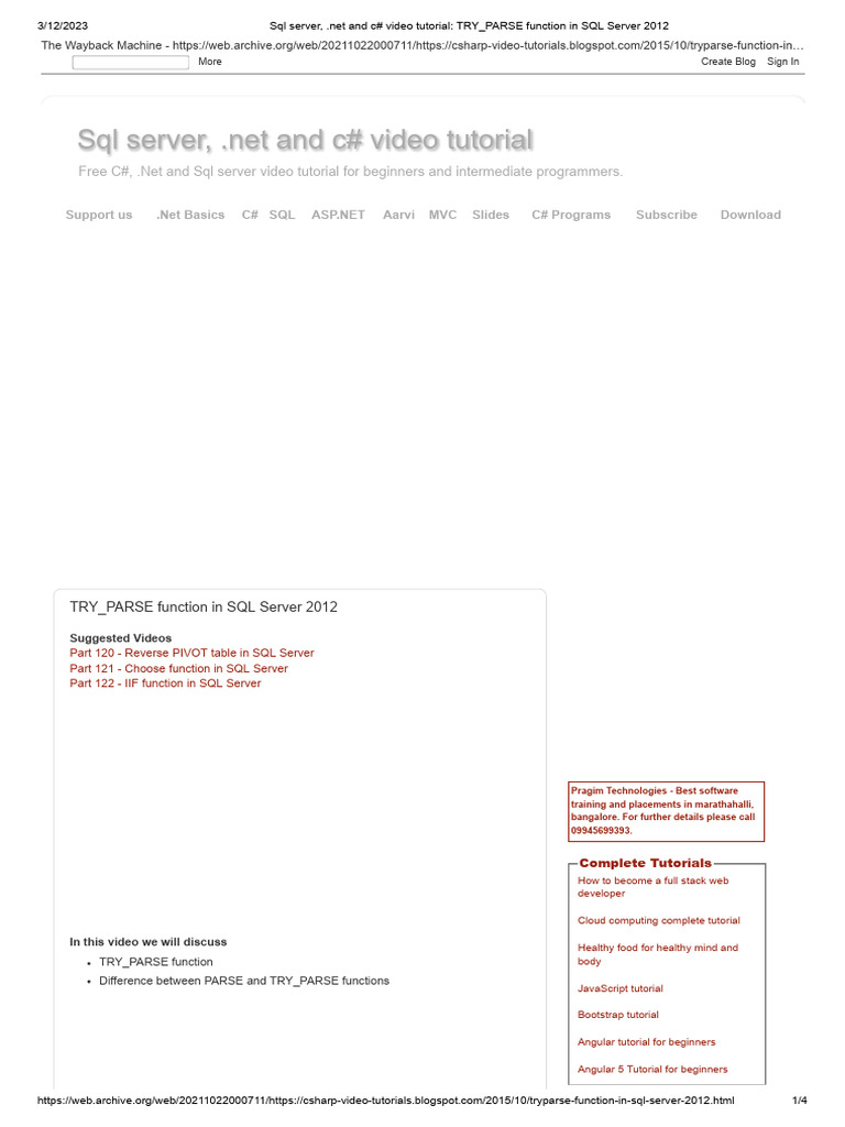 123 TRY_PARSE Function in SQL Server 2012 | PDF | C Sharp (Programming Language) | Microsoft Sql ...