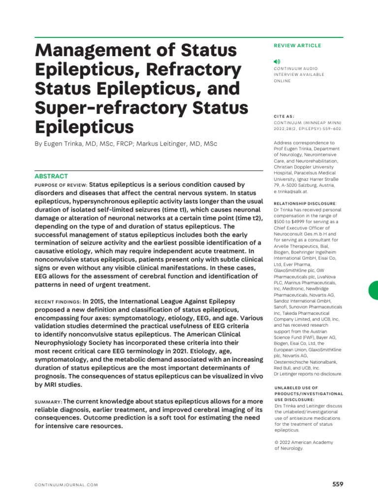 Management of Status Epilepticus, Refractory.15 | PDF | Epilepsy ...