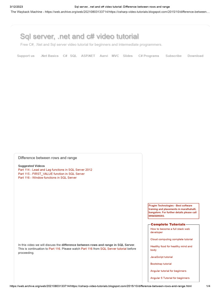 SQL Server: Rows vs. Range Explained | PDF | Language Integrated Query ...