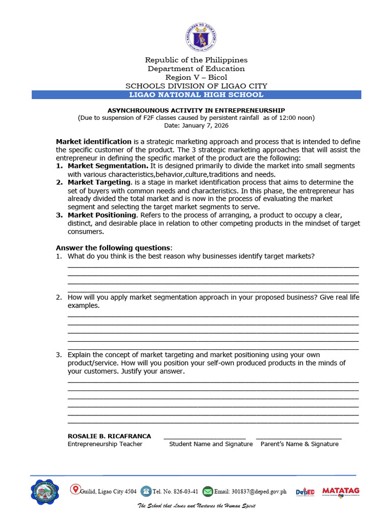 Asynchrounous Activity Jan.7 2026 (1) | PDF | Market Segmentation | Marketing