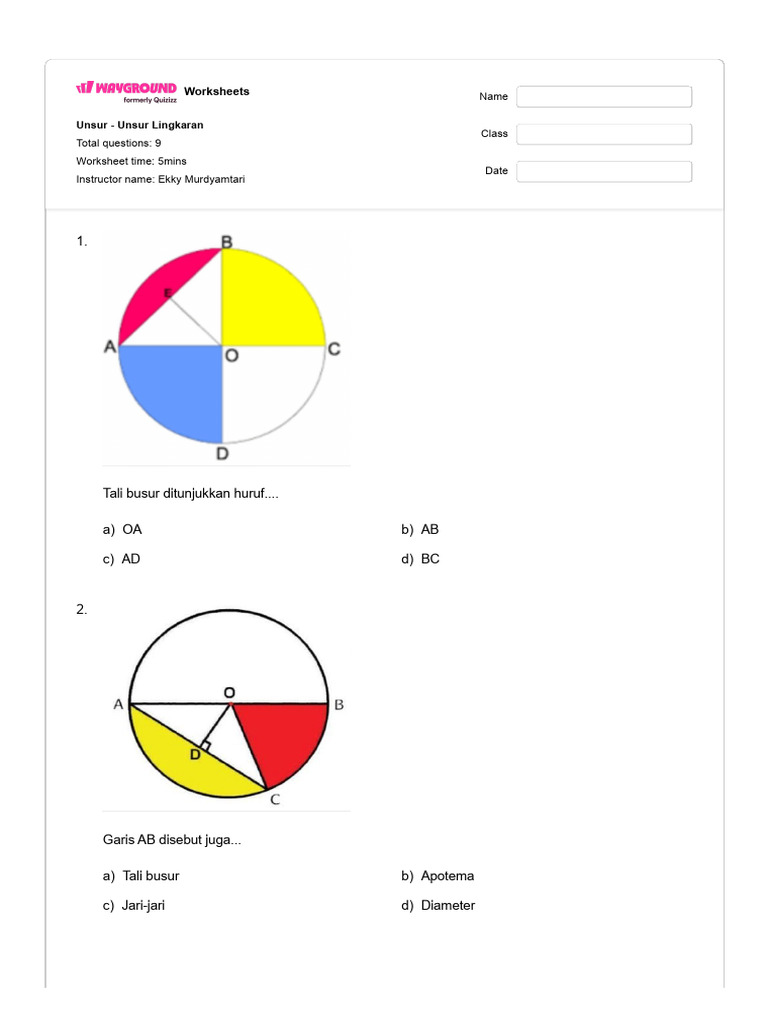 Worksheet Unsur Lingkaran _ Wayground | PDF