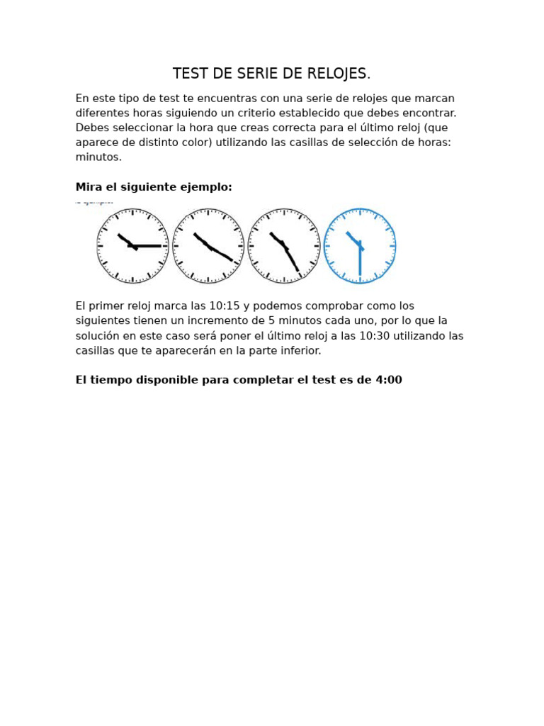 1.- Test de Serie de Relojes Plantillas | PDF