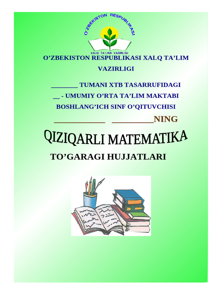 Yosh Matmatik 2 Sinf Rejasi | PDF