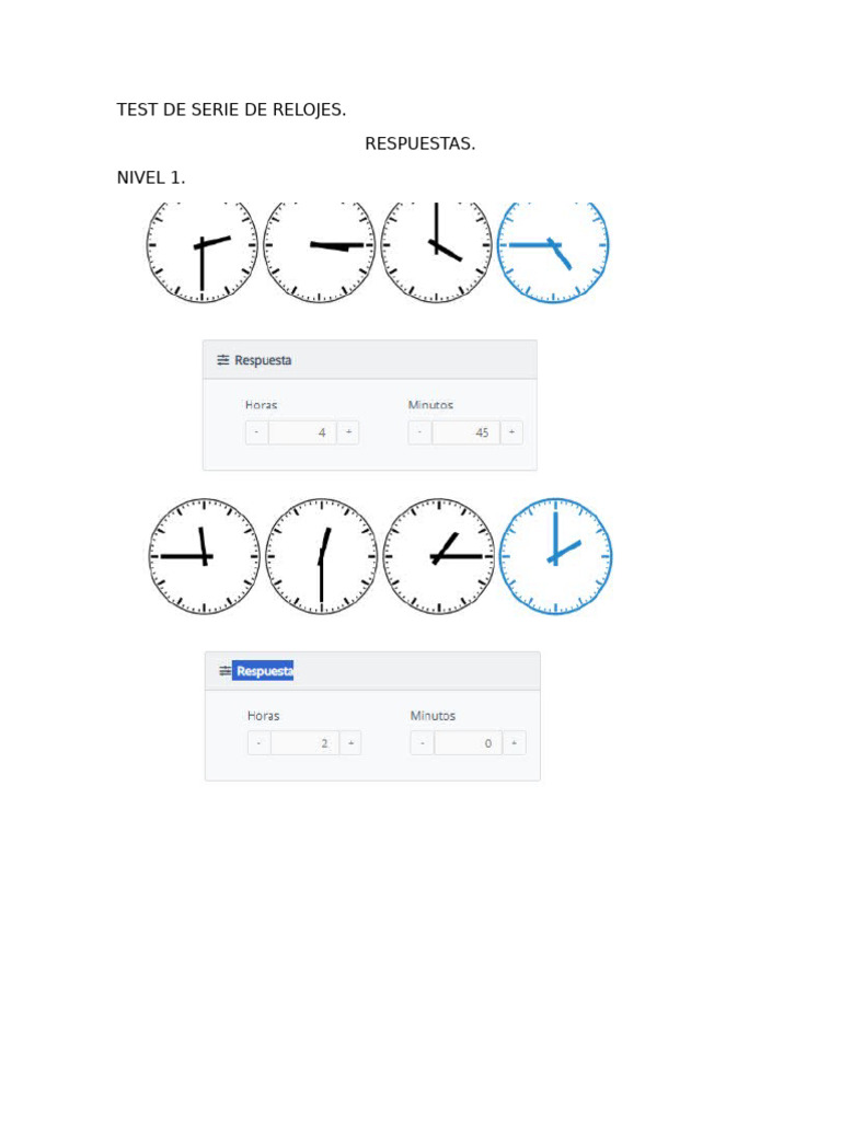 Test de Serie de Relojes Respuestas | PDF