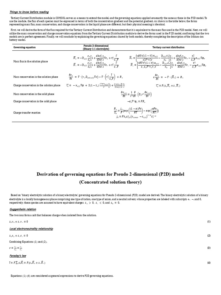 1.Derivation of P2D Model (Concentrated Solution Theory) JJY | PDF ...