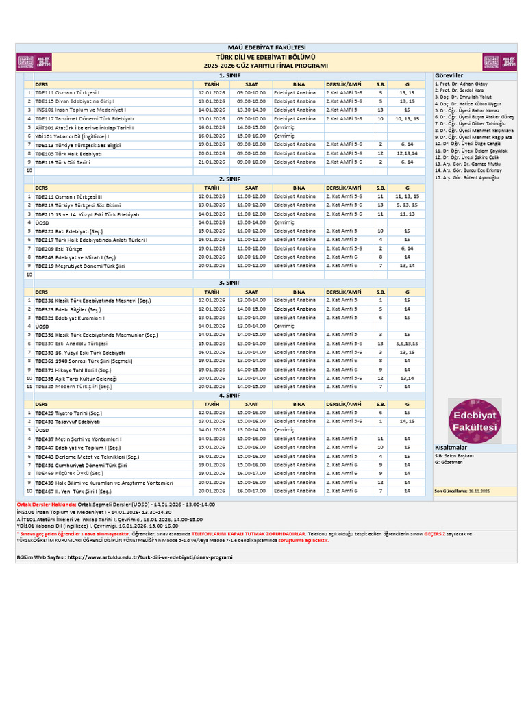 2025-2026 Güz Dönemi Final Programı 04.01.2026.1 | PDF