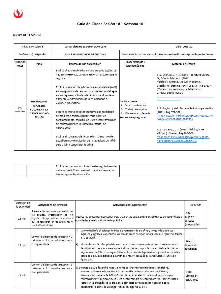 2025 20 Sesión 18 Guía de Clase | PDF | Riñón | Especialidades Medicas