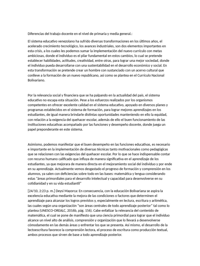 Diferencias en la docencia: primaria vs. media | PDF | Aprendizaje ...