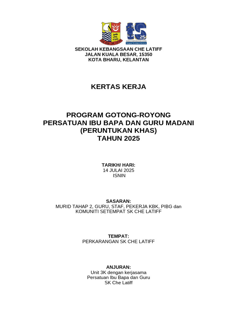 Kertas Kerja Gotong Royong Madani Sk Che Latiff | PDF