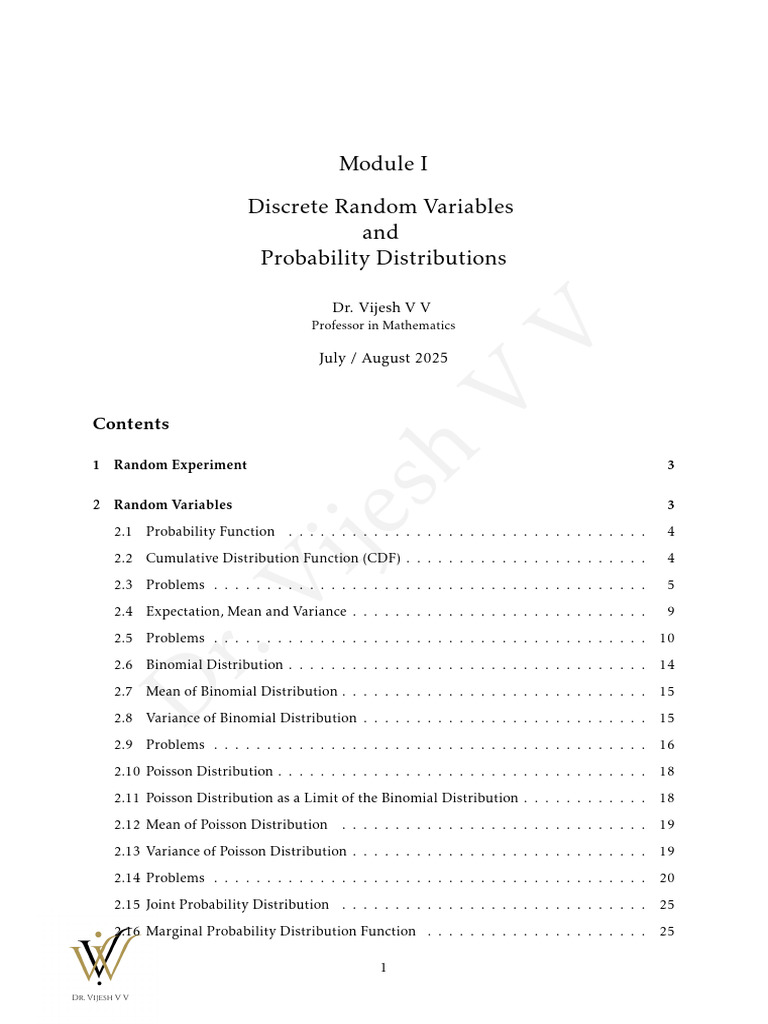 Module I Notes | PDF | Probability Distribution | Random Variable