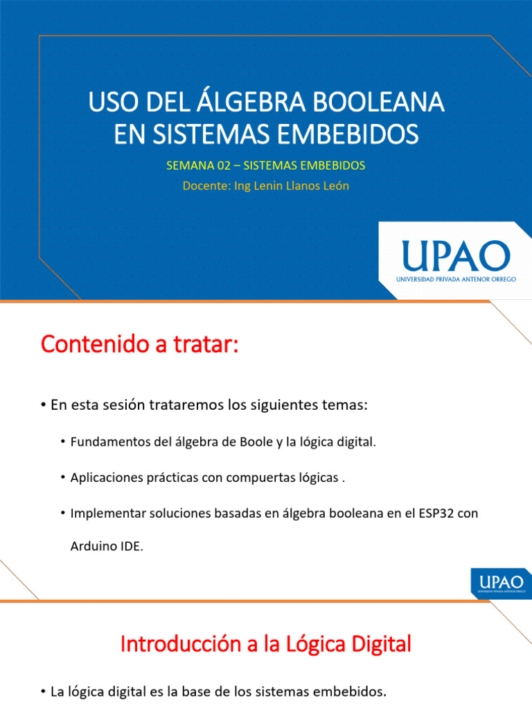 PPT_Embebidos_S02 | PDF | Puerta lógica | Álgebra de Boole