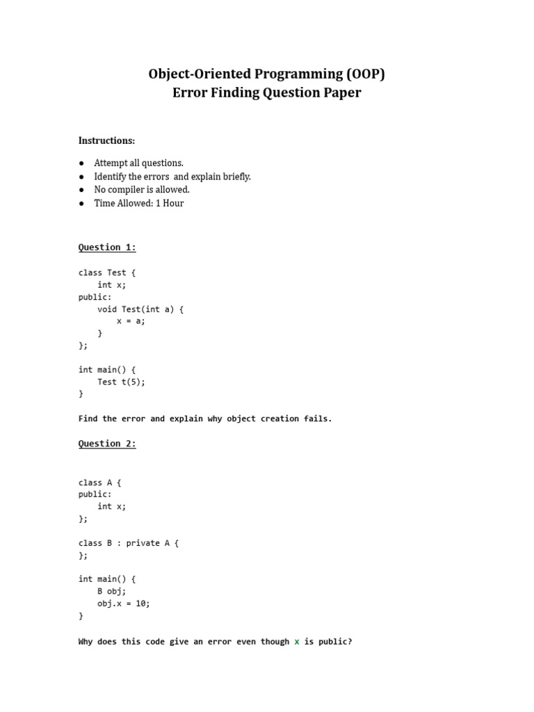 OOP Error Finding Paper | PDF