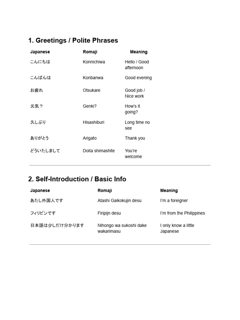 Basic Japanese Language | PDF
