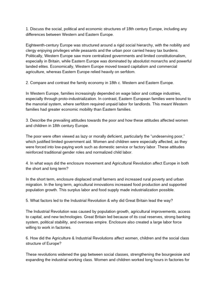 AP Euro Ch7 Questions | PDF | Poverty | Poverty & Homelessness