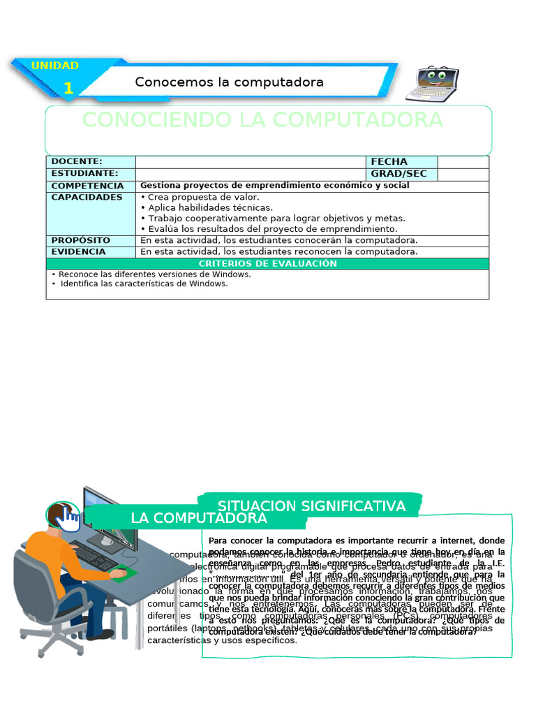 FICHA DE ACTIVIDAD EPT 1°-SEMANA 1 | PDF | Hardware de la computadora | Ciencias de la Computación