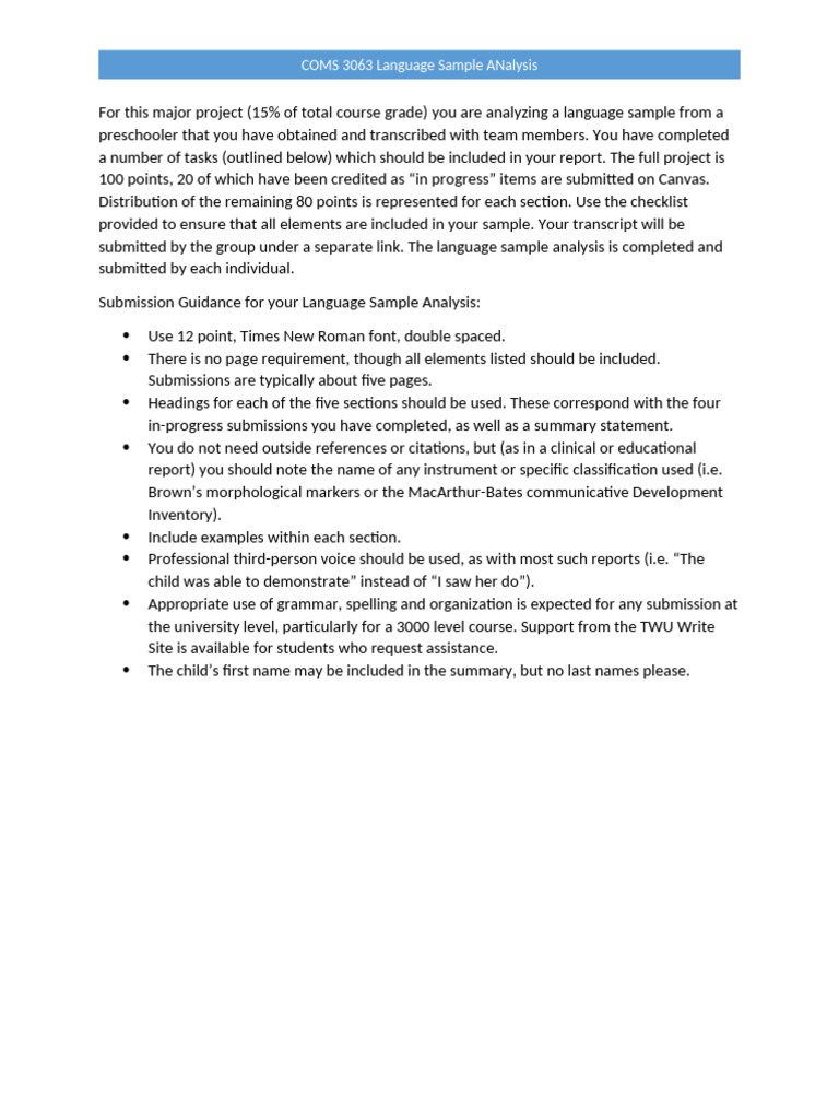 Preschool Language Sample Analysis Guide | PDF | Word | Human Communication