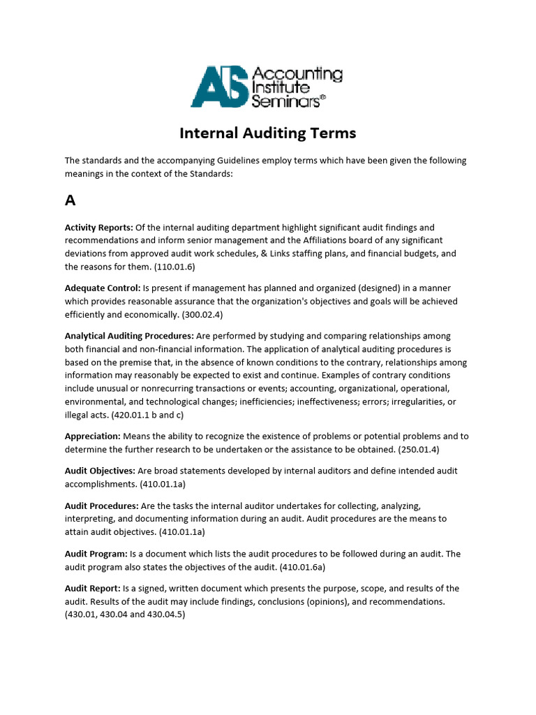 Internal Auditing Terms | PDF | Audit | Internal Audit