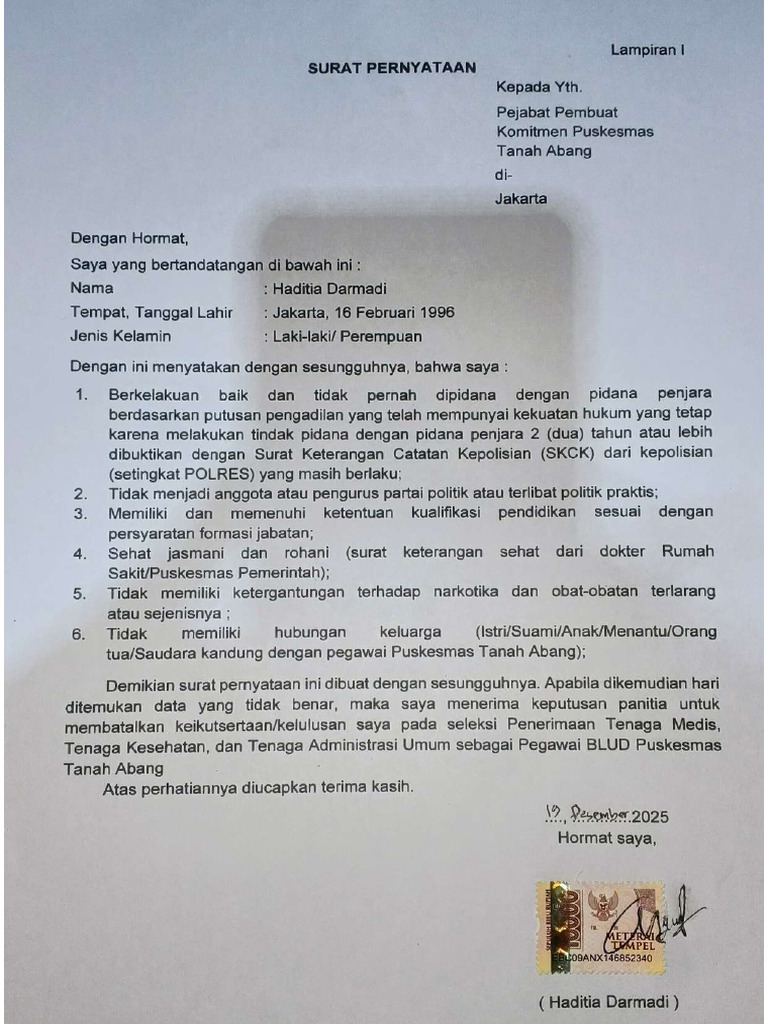 Surat Pernyataan | PDF